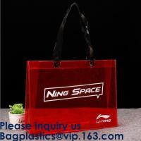 China Custom Logo Clear PVC Shopping Tote Bag 37x44cm with 24cm Handle Durable Waterproof for sale