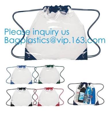 China Custom Clear PVC Drawstring Backpack Bag 35x45cm Waterproof Promotional Gift for sale