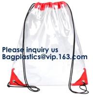 China PVC Drawstring Bag Backpack With Solid Bottom Promotional Custom 210D Transparent PVC Clear Drawstring Backpack Bags for sale