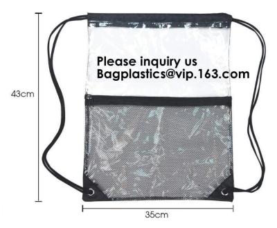 China Custom Clear PVC Drawstring Gym Bag 13x16 Inches with Gold String Promotional Reflective for sale