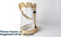 China Clear PVC Drawstring Bag 34x43cm with Gold String for Travel Cosmetics Gym for sale
