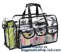 China Clear PVC Makeup Cosmetic Bag with 7 Magnet Pockets and Detachable Shoulder Strap 48x27x20 cm for sale