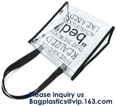 China Clear PVC Tote Bag with 60cm Nylon Handles and Fabric Trim for Promotional Events for sale