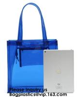 China Clear PVC Beach Tote Bag 30x30x15cm with Zipper Closure and Inner Pocket for sale