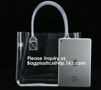 China Clear PVC Cosmetic Travel Bag with Tube Handles 0.3mm Thickness 20x23x7.5cm for sale