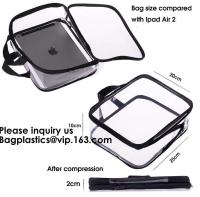 China Clear PVC Zipper Bag with Compression Closure 29x12x13cm for Travel Toiletry Storage for sale