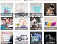 China Clear PVC Shopper Tote Bag 35x38x10cm with Custom Logo and Small Pouch for Retail and Promotional Use for sale