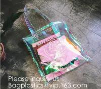 China Custom Logo PVC Transparent Tote Shopping Bags with Handles 35x38x10cm Waterproof Clear Bags for sale