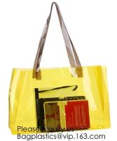 China Custom Logo PVC Transparent Tote Shopping Bags with Handles 35x38x10cm Waterproof Clear Bags for sale