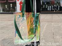China Custom Clear PVC Tote Bag 37x43cm Large Capacity Transparent Shopping Beach Bag for Women for sale