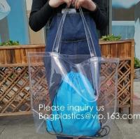 China Custom Clear PVC Shopping Tote Bag 37x43cm Waterproof Reusable Promotional Tote with Gusset for sale