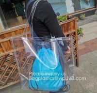 China Custom Clear PVC Shopping Tote Bag 37x43cm Waterproof Reusable Promotional Tote with Gusset for sale