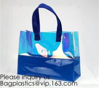 China Custom Transparent PVC Shopping Tote Bag 37x43cm Reusable Clear Plastic Tote with Gusset for Retail Packaging for sale