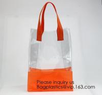China Custom Transparent PVC Shopping Tote Bag 37x43cm Reusable Clear Plastic Tote with Gusset for Retail Packaging for sale