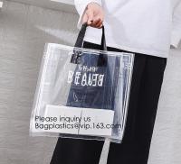China Custom Logo Transparent PVC Shopping Tote Bag 45x50x20cm with Webbing Handle for sale