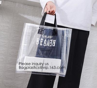 China Custom Logo Transparent PVC Shopping Tote Bag 45x50x20cm with Webbing Handle for sale