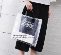 China Custom Logo Transparent PVC Shopping Tote Bag 45x50x20cm with Webbing Handle for sale
