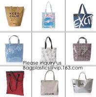 China Custom Logo Transparent PVC Shopping Tote Bag 45x50x20cm with Webbing Handle for sale