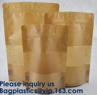 China Custom Printed Kraft Paper Flat Bottom Standup Pouch with Window 250g 500g Foil Lined Food Packaging Bags for sale