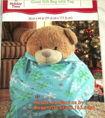 China Biodegradable Christmas Tree Removal Bag Drawstring Santa Sack Gift Bag HDPE 0.08mm for sale
