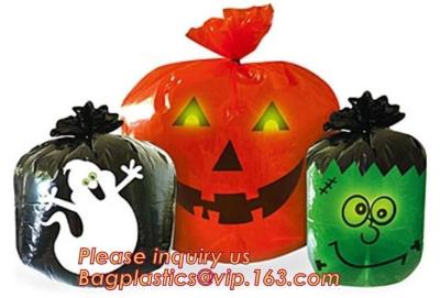 China Disposable Halloween Pumpkin Leaf Trash Bags Set 4 Orange 20x30 Inch Yard Decor Party Jack-O-Lantern for sale