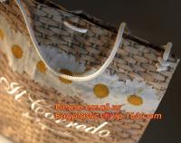 China Custom Logo White Luxury Paper Shopping Bag with Ribbon Handle 250gsm Kraft Paper for sale