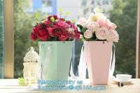 China Custom Brown Kraft Paper Flower Carrier Bag with Handles 30x13x32cm Eco Friendly for sale