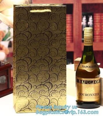China Luxury Glossy Wine Paper Gift Bag with Ribbon Handles 750ml Custom Logo for sale
