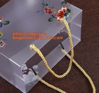 China Customized square shape flower pattern long handle PP gift bag,flower vase, disposable flower plastic bag, plastic folda for sale