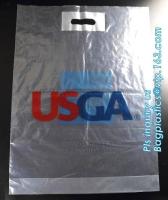 China Biodegradable Die Cut Handle Plastic Shopping Bag 50 Micron Custom Logo Printed for sale