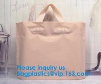 China Custom Size Soft Flexi Loop Handle Gold Plastic Shopping Bag Restaurant Takeaway Bag With Printing Square Bottom Plastic for sale