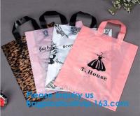 China Custom Size Soft Flexi Loop Handle Gold Plastic Shopping Bag Restaurant Takeaway Bag With Printing Square Bottom Plastic for sale
