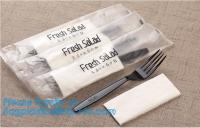China FDA Aviation Heavyweight Disposable Clear Plastic Cutlery Set 16.5cm Fork Knife Spoon with Napkin 7in1 for sale