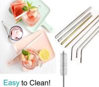 China Eco Friendly Reusable Stainless Steel Drinking Straw Set 6mm 215mm with Cleaning Brush for sale