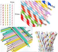 China Custom Printed Biodegradable Paper Straws 6mm x 197mm Eco Friendly Kraft Polka Dot Striped for sale
