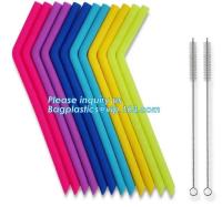 China Reusable Silicone Straw Set with Metal Straws and Cleaning Brushes 11x200mm Food Grade for sale