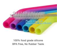 China Reusable Silicone Straw Set with Metal Straws and Cleaning Brushes 11x200mm Food Grade for sale