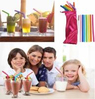 China Reusable Silicone Straw Set with Metal Straws and Cleaning Brushes 11x200mm Food Grade for sale