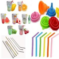 China Reusable Silicone Straw Set with Metal Straws and Cleaning Brushes 11x200mm Food Grade for sale