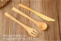 China Biodegradable Natural Bamboo Cutlery Set 16.5cm Disposable Wooden Spoon Fork Knife Eco Friendly Bulk for sale