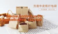 China Custom Printed Kraft Bread Packaging Paper Bag 28x30cm Greaseproof Square Bottom French Bread Bag for sale