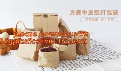 China Custom Printed Kraft Bread Packaging Paper Bag 28x30cm Greaseproof Square Bottom French Bread Bag for sale