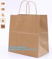 China Custom Brown Kraft Paper Bread Bag with Handles 50gsm Food Grade Packaging for Bakery for sale