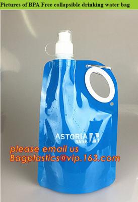 China BPA Free Collapsible Water Bottle 500ml Foldable Drinking Bag with Carabiner Hook for Outdoor Travel for sale