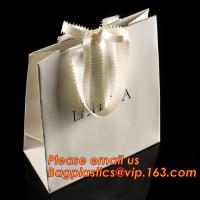 China Customized Printed Shopping Paper Bag 250gsm Ivory Board with Ribbon Handle 24.5x12.5x31.5cm for sale