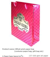 China Custom Flat Ribbon Handle Paper Shopping Bag 250gsm Ivory Board 24.5x12.5x31.5cm for sale