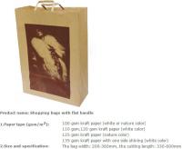 China Custom Flat Ribbon Handle Paper Shopping Bag 250gsm Ivory Board 24.5x12.5x31.5cm for sale