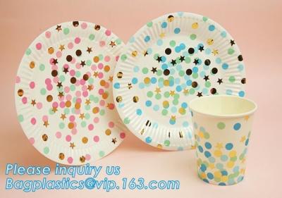 China 12 inch Gold Foil Hot Stamped Disposable Paper Plate 250gsm Ivory Cardboard Round Bagasse Plate for Party for sale