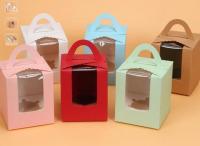 China Custom Printed Cardboard Cupcake Box with Handle Kraft Paper Cake Packaging 10pcs for sale
