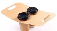China Paper Coffee Cup Carrier 2 Cup Takeaway Kraft Board Holder for Coffee Shop Packaging for sale